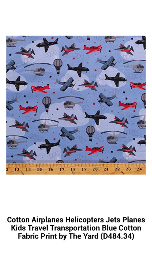 Explore the Skies: Kids' Travel-Themed Blue Cotton Fabric Featuring ...