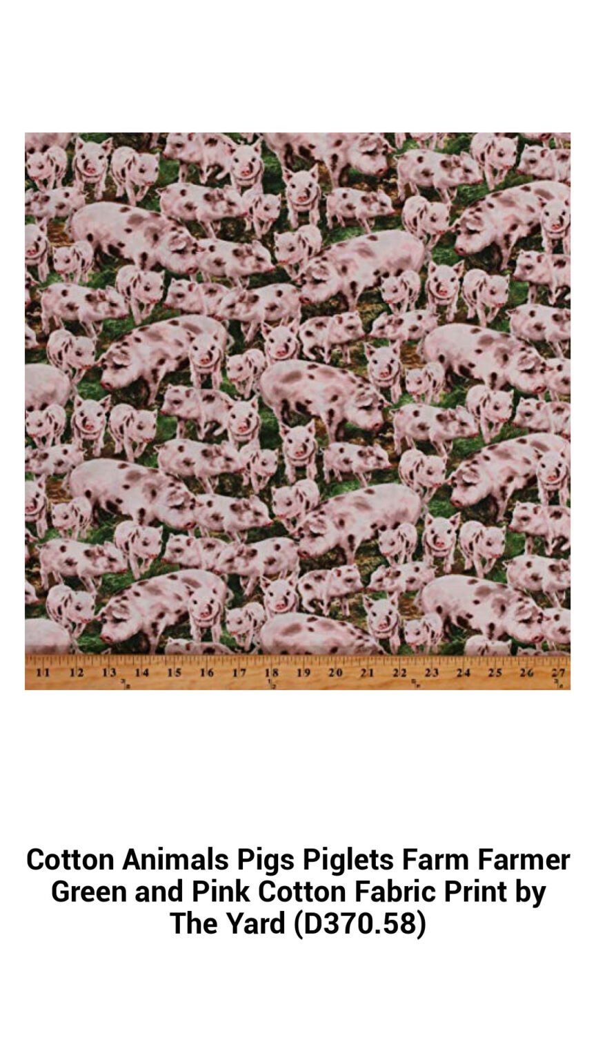 Vibrant Farmyard Cotton Fabric with Adorable Pigs and Piglets - Green ...