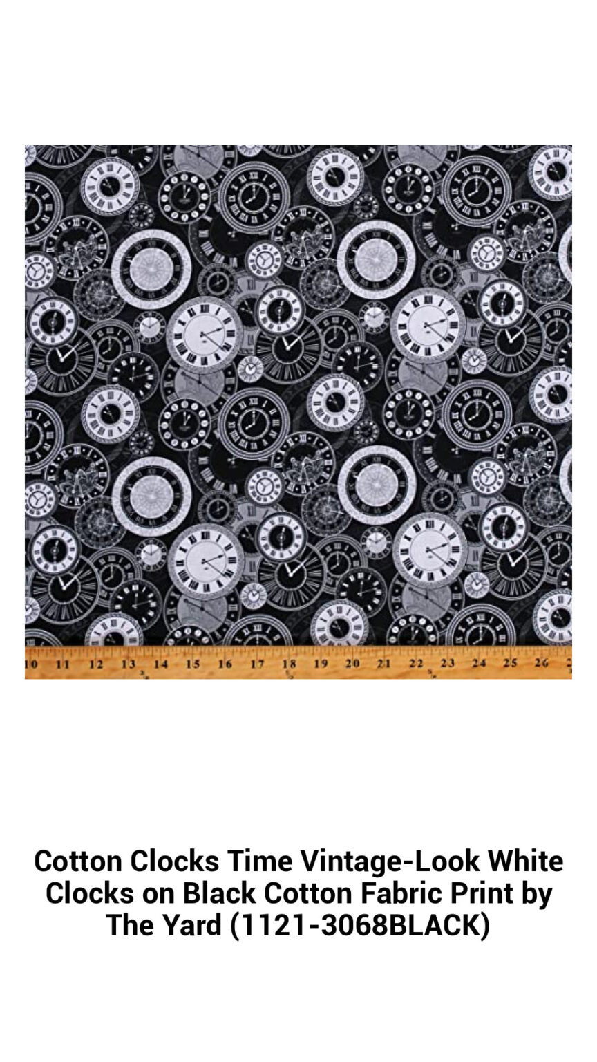 Vintage Clock-Inspired Cotton Fabric Print - Classic White Clocks on ...