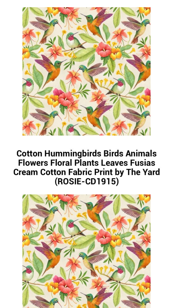 Vibrant Cotton Hummingbird Fabric - Floral Print with Birds, Flowers ...