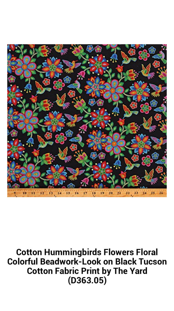 Vibrant Cotton Hummingbird & Floral Beadwork Print on Black Tucson ...