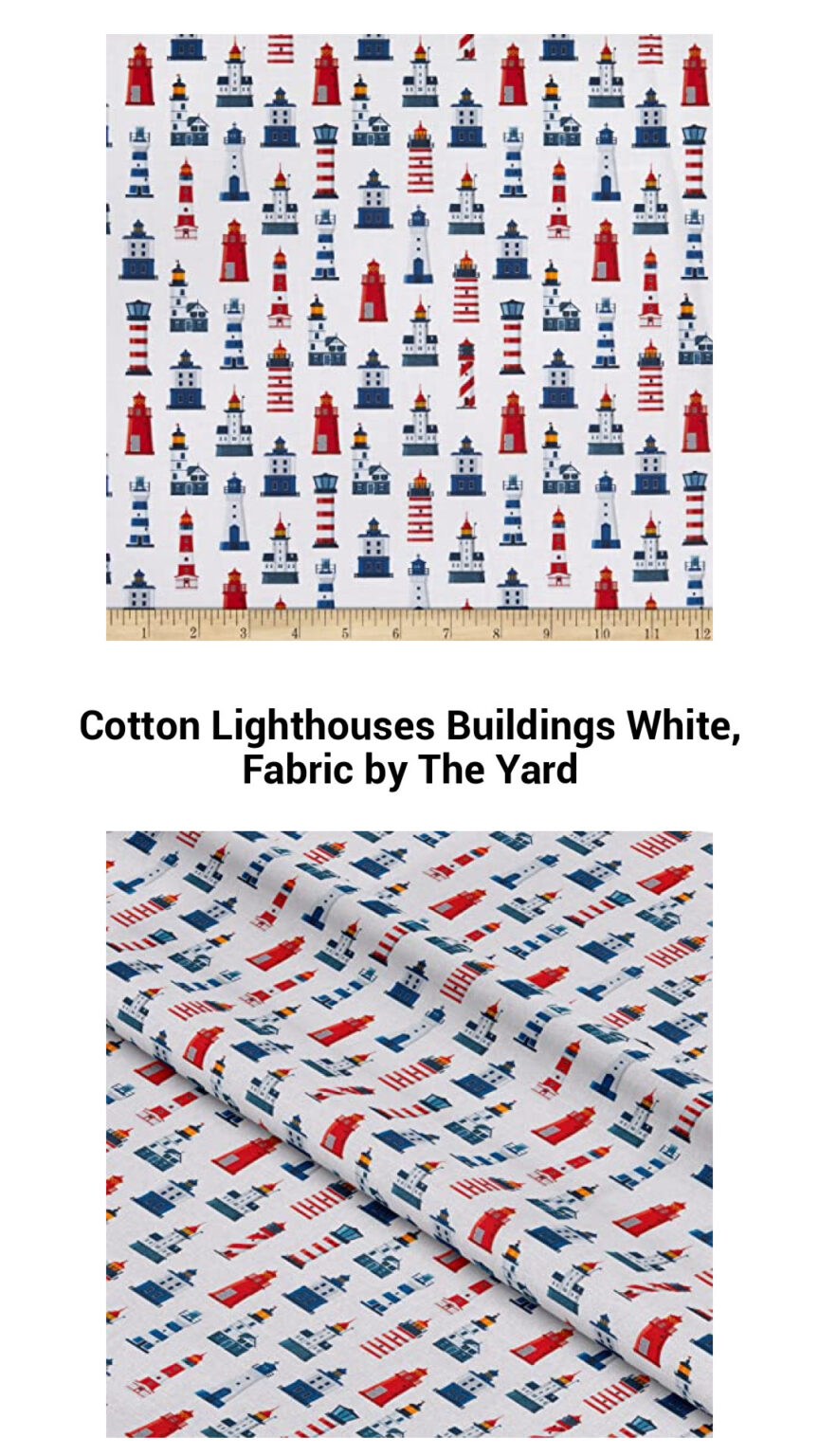 Whimsical Cotton Lighthouse Fabric - Versatile White Textile by the ...