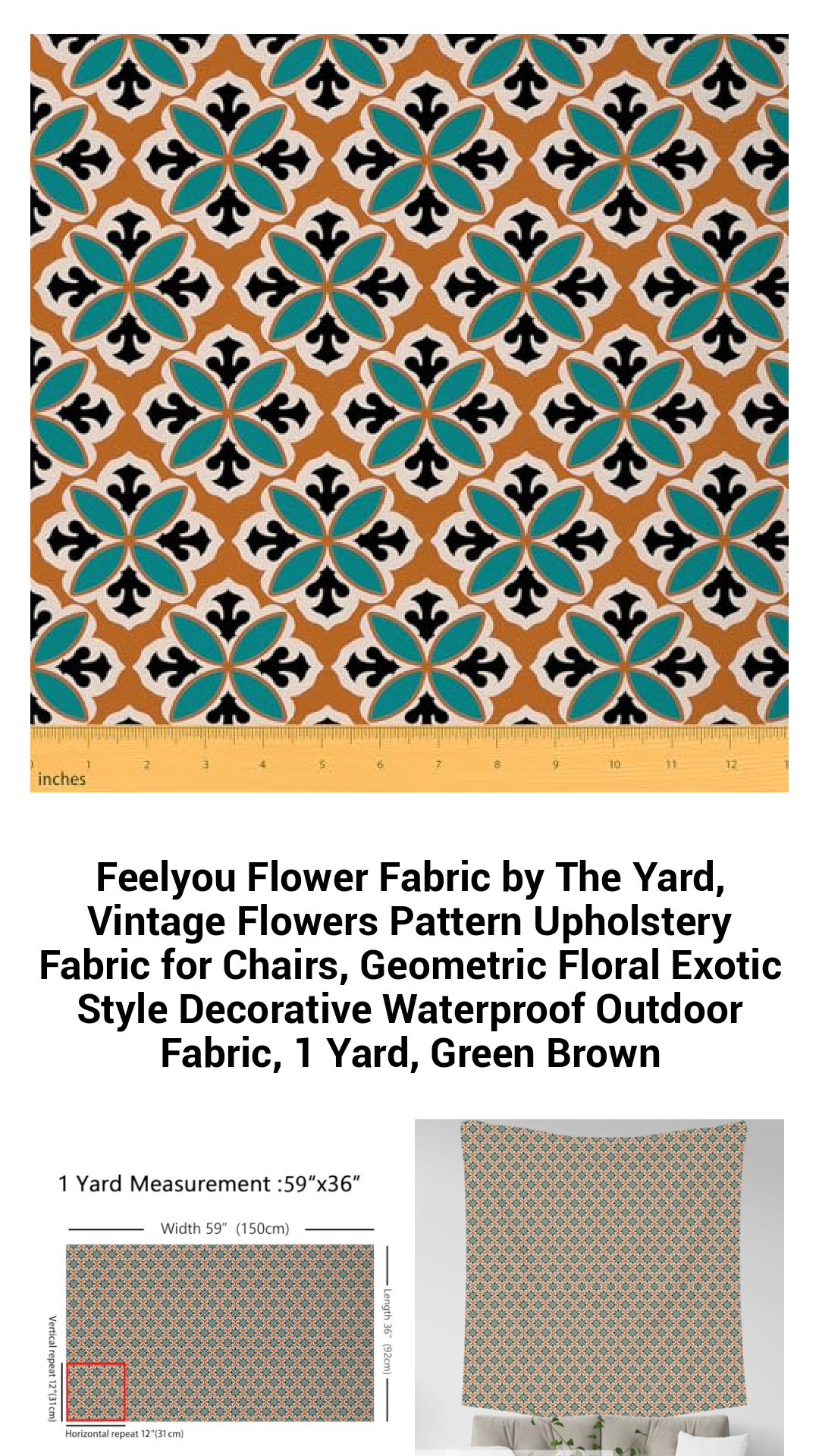 Vibrant Vintage Floral Waterproof Upholstery Fabric - Premium 1 Yard ...